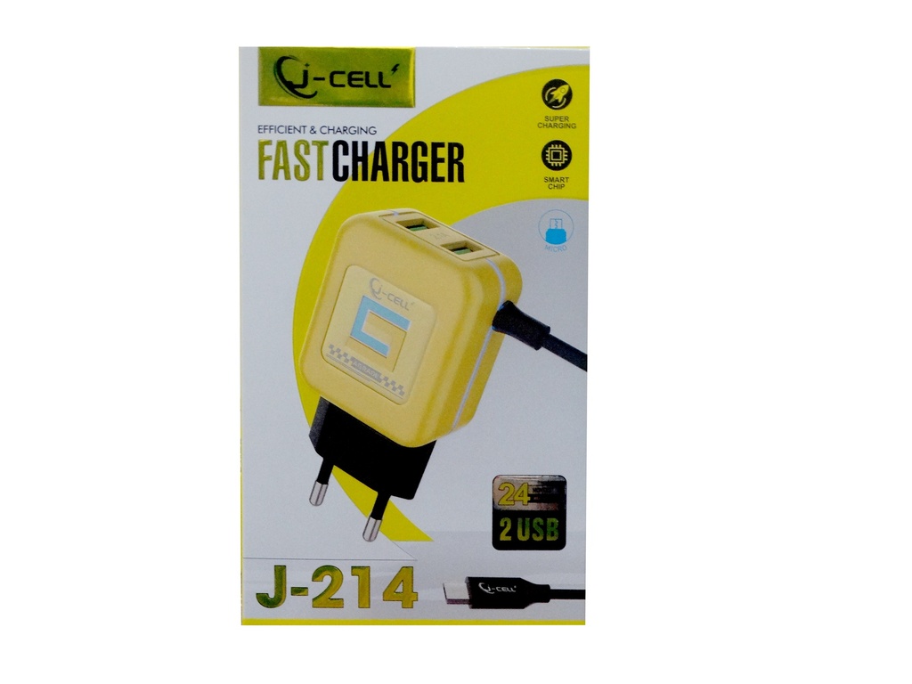 [C1C3M1LM-2] MICRO CHARGER WITH 2 USB PORTS J-Cell J-214 | Hamza Traders